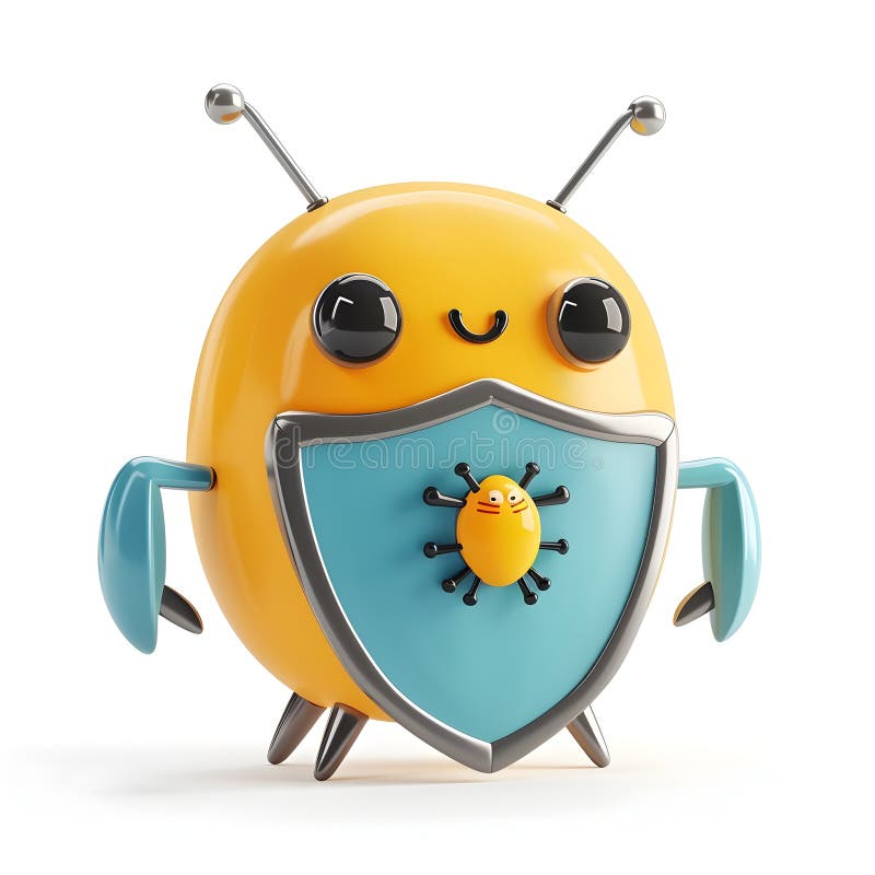 Adorable Virus Tackled by Happy Antivirus Bubble in 3D Render Stock ...