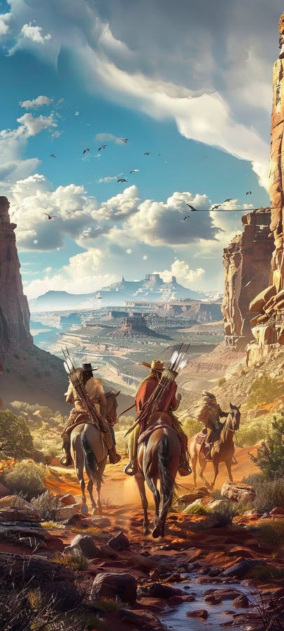 Adorable Apache Warriors in the American West Practicing Horseback ...