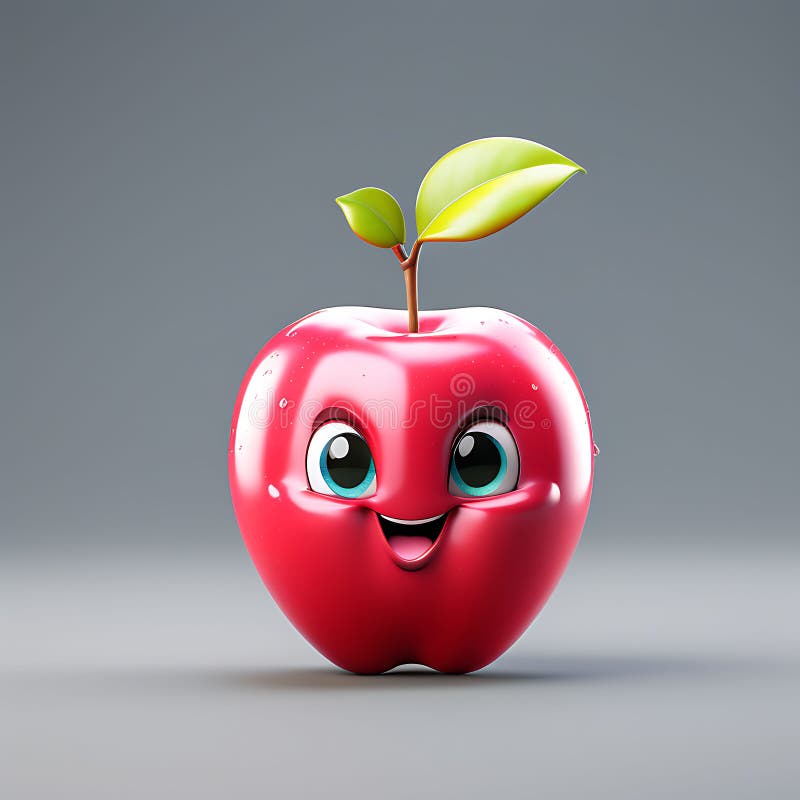 Adorable Apple: 3D Render of a Cute Apple Isolated Against a Solid ...