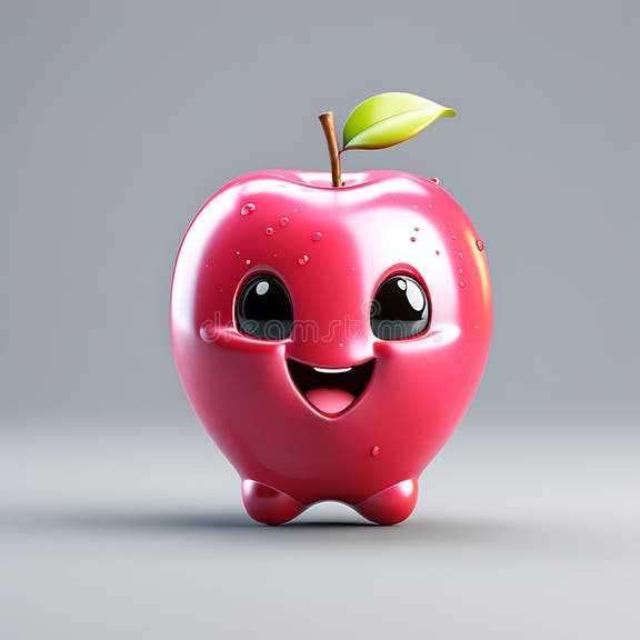 Adorable Apple: 3D Render of a Cute Apple Isolated Against a Solid ...