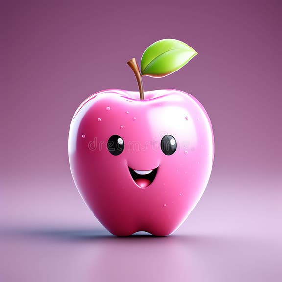 Adorable Apple: 3D Render of a Cute Apple Isolated Against a Solid ...