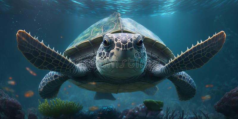 An Adorable Armored Turtle Swimming Underwater Stock Illustration ...