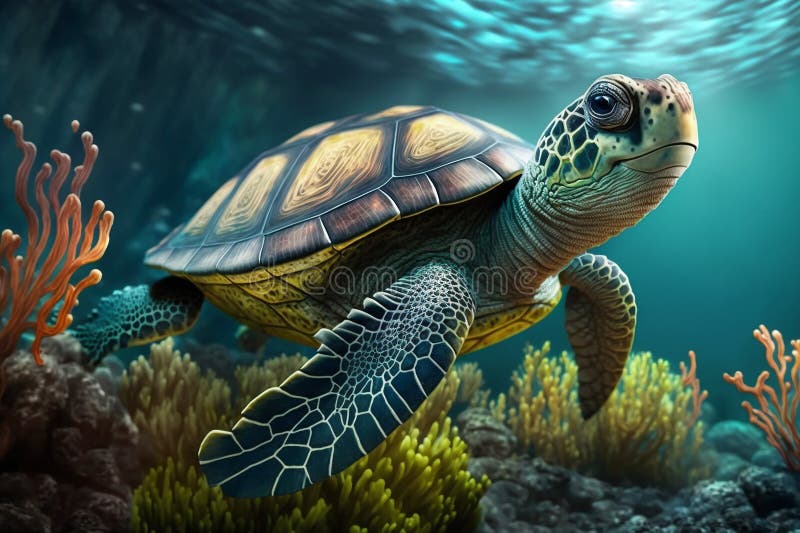 An Adorable Armored Turtle Swimming Underwater Stock Illustration ...