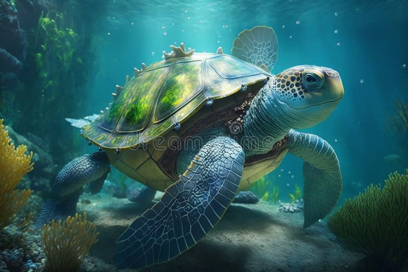 An Adorable Armored Turtle Swimming Underwater Stock Illustration ...