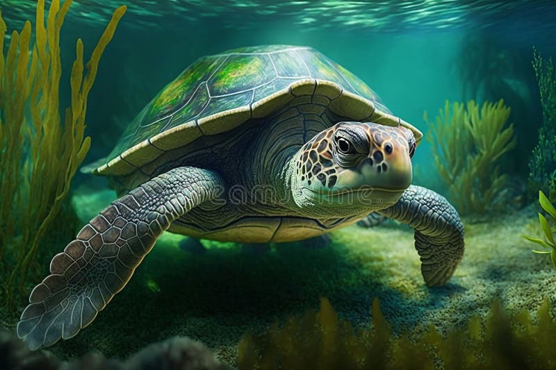 An Adorable Armored Turtle Swimming Underwater Stock Illustration ...