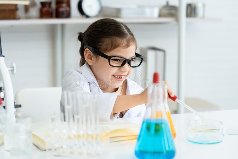 Adorable Asian Girl Sits in Science Class, Happy Faces Studying in ...