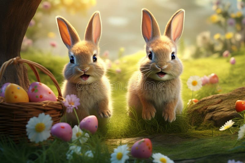 Adorable Baby Animals Wearing Easter Bunny Ears Stock Illustration ...