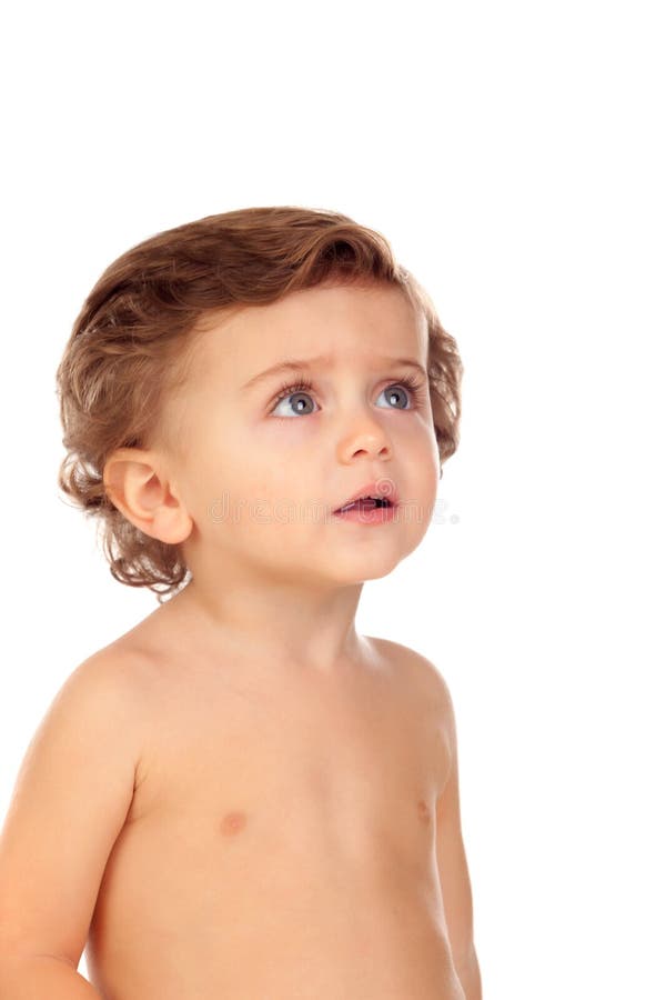 Adorable Baby with Blue Eyes Looking Up Stock Image - Image of eyes ...