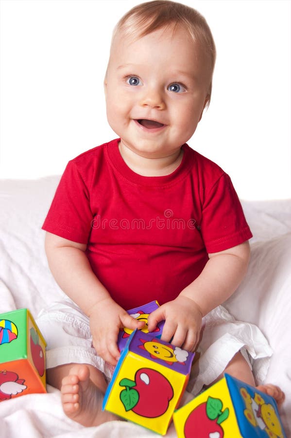 Adorable Baby Boy with Colorful Blocks Stock Image - Image of cute ...