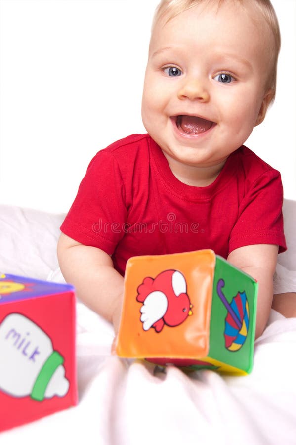 Adorable Baby Boy with Colorful Blocks Stock Photo - Image of ...