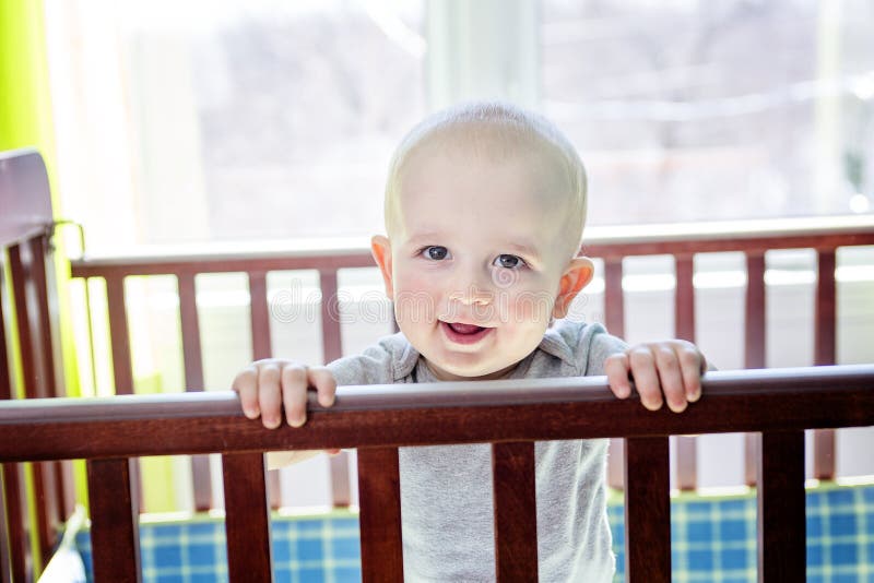 Adorable Baby Boy in His Crib Stock Photo - Image of month, love: 74571016