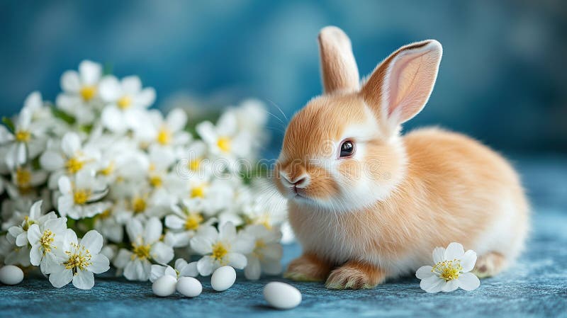 Adorable Baby Bunny with Spring Flowers Stock Illustration ...