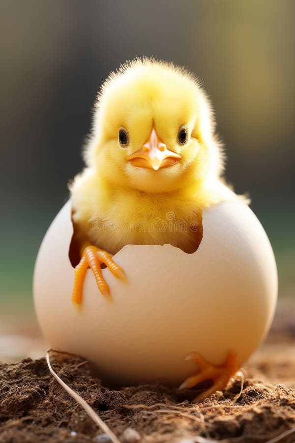 An Adorable Baby Chick is Emerging from an Egg Shell in a Soft Lighting ...