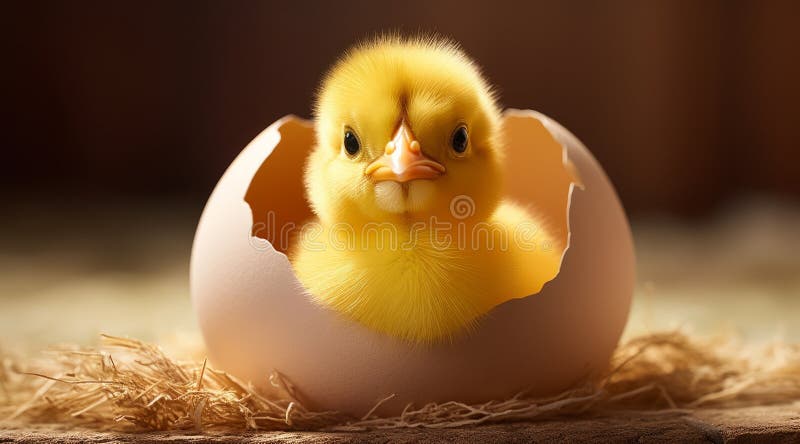 An Adorable Baby Chick is Emerging from an Egg Shell in a Soft Lighting ...