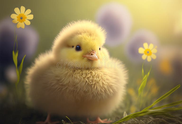 Adorable Baby Chick in a Spring Meadow. Generative Ai Stock ...