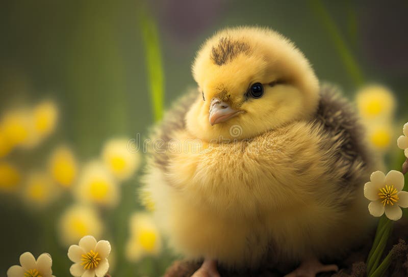 Adorable Baby Chick in a Spring Meadow. Generative Ai Stock ...