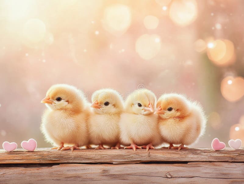 Adorable Baby Chicks Resting on Rustic Log Amidst Soft Light Background ...