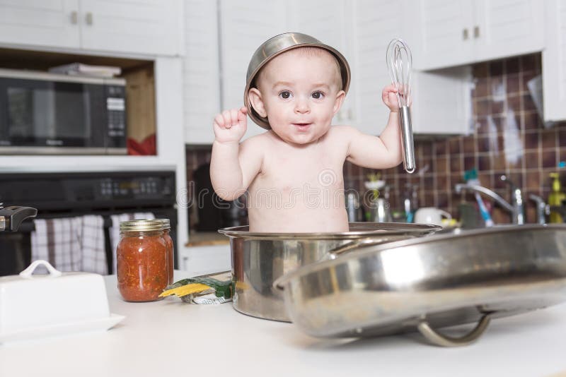 Adorable Baby Cooking in Kitchen Stock Photo - Image of food, cute ...