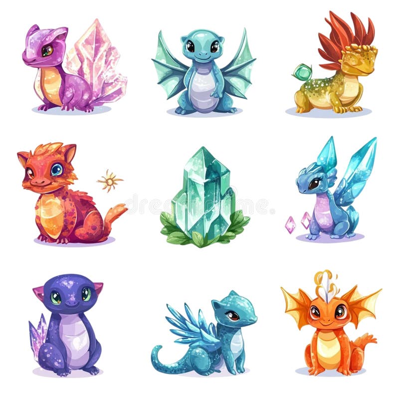 Adorable Baby Dragons Crystals and Magic a Whimsical Collection Stock ...