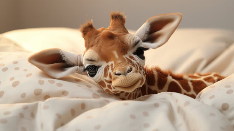 Adorable Baby Giraffe , Lying in White Soft Bed, in Day Light Stock ...