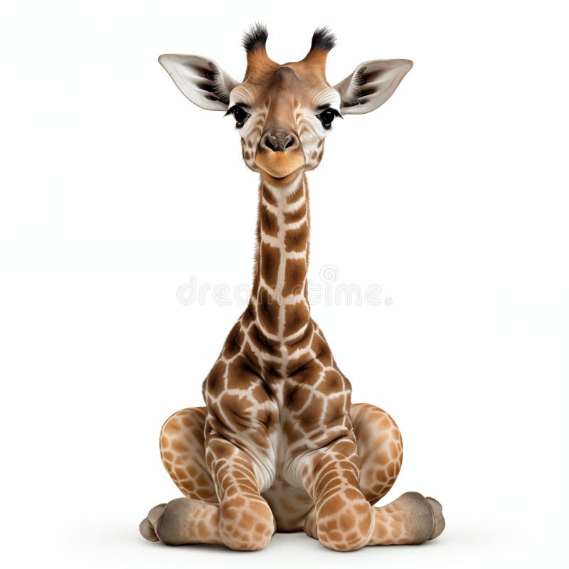 Adorable Baby Giraffe Sitting Down with a Playful Smile Stock ...