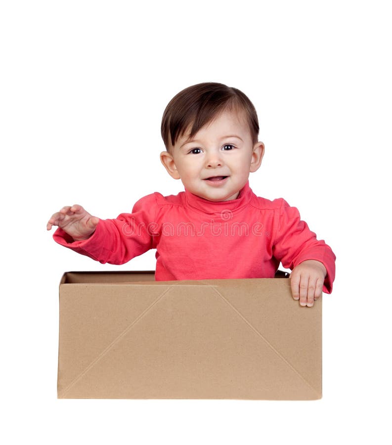 Girl in Box with Paper stock photo. Image of package - 27515434