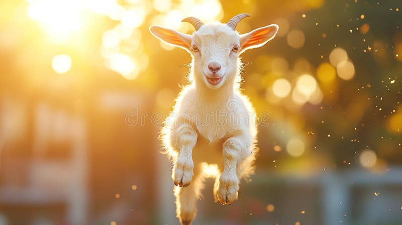 Adorable Baby Goat Leaping in Golden Sunlight Stock Image - Image of ...