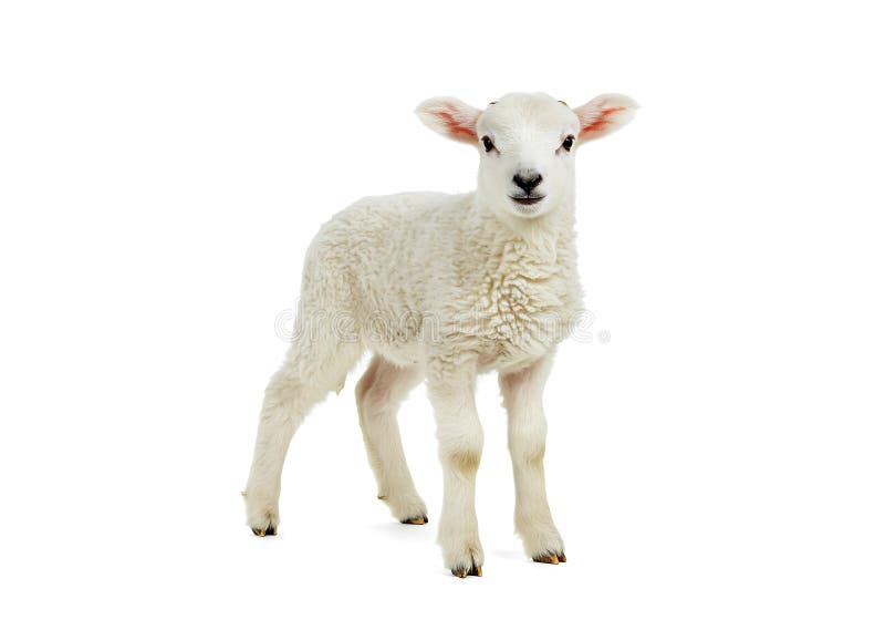 Adorable Baby Lamb Facing Forward Against a White Background Stock ...