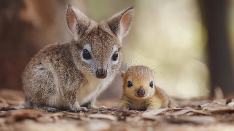 Adorable Baby Marsupial and Mother in Forest Setting Stock Illustration ...