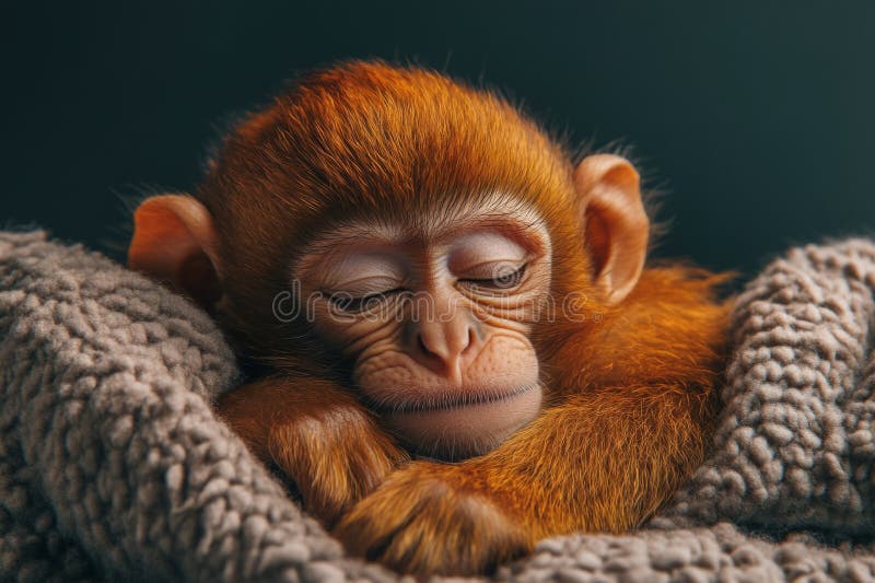 Adorable Baby Monkey Sleeping Peacefully on a Soft Blanket, Enjoying a ...