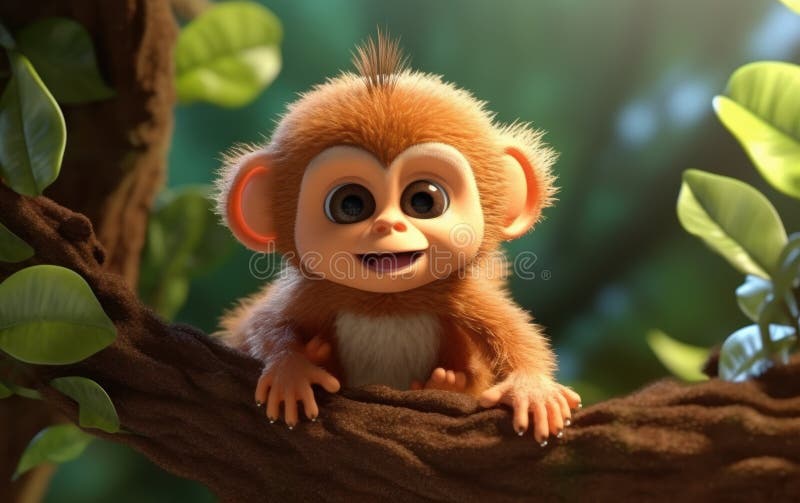 Adorable Baby Monkey on a Tree Branch. Created by Generative Artificial ...