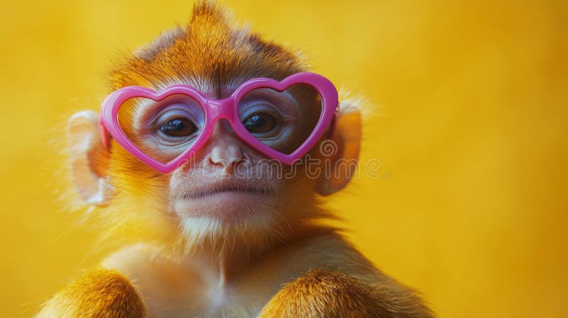 Adorable Baby Monkey Wearing Heart Shaped Glasses Stock Illustration ...