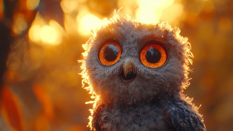 Adorable Baby Owl Golden Sunset Backlit Stock Illustration ...