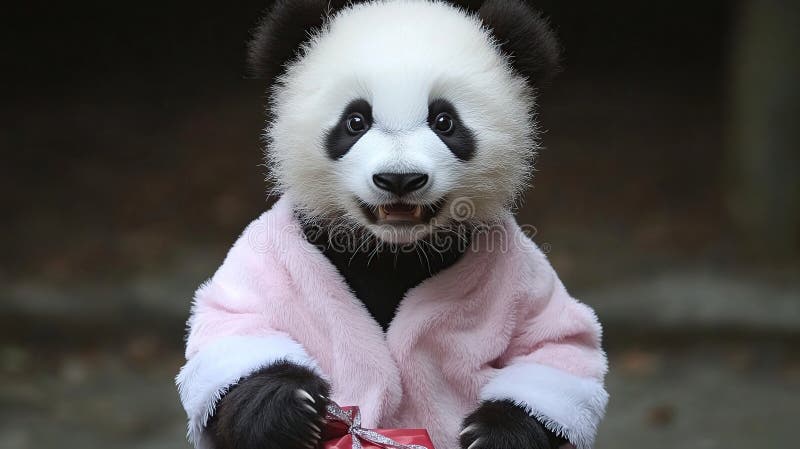 Adorable Baby Panda Wearing a Pink Robe Stock Illustration ...
