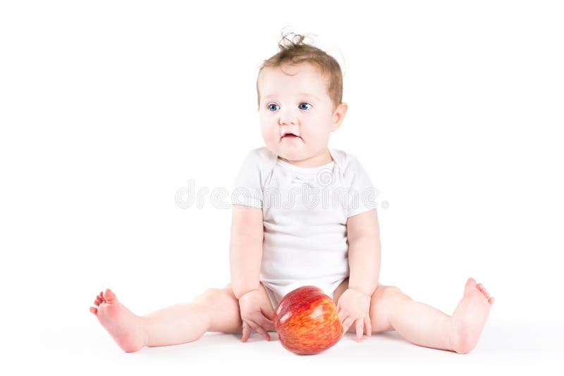 Adorable Baby Playing with a Big Red Apple Stock Image - Image of ...