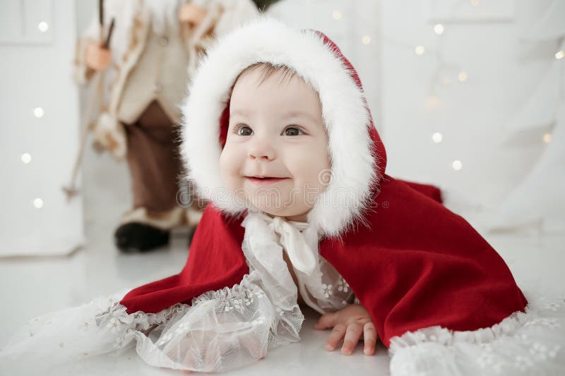 Adorable Baby Posing with Christmas Theme Stock Image - Image of lovely ...
