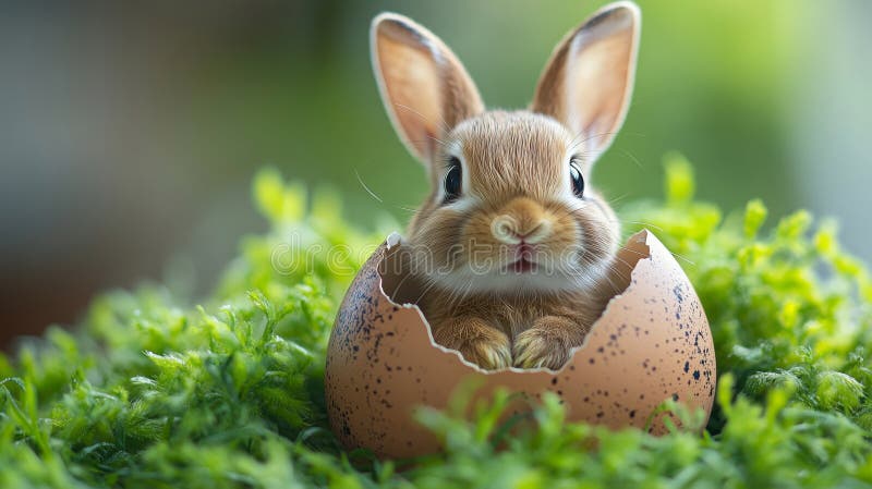 Adorable Baby Rabbit Hatching from Egg Surrounded by Greenery Stock ...