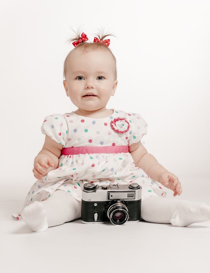 Adorable Retro Style Child Portrait Girl on Swing Stock Image - Image ...
