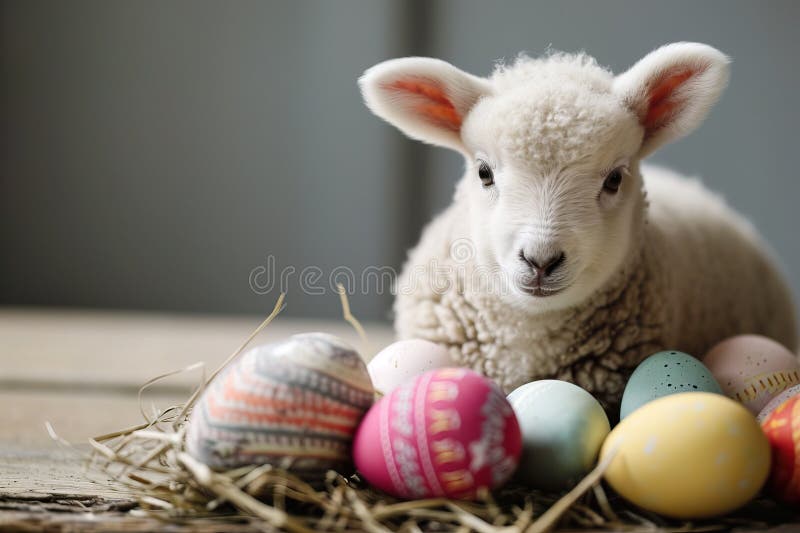 Adorable Baby Sheep Lamb with Easter Egg Stock Photo - Image of ...