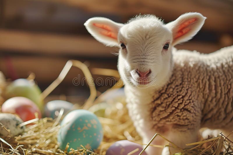 Adorable Baby Sheep Lamb with Easter Egg Stock Image - Image of ...