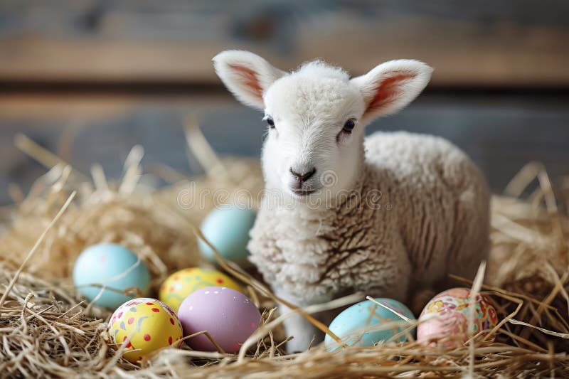 Adorable Baby Sheep Lamb with Easter Egg Stock Image - Image of festive ...