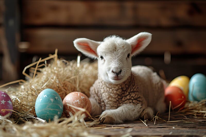 Adorable Baby Sheep Lamb with Easter Egg Stock Photo - Image of ...
