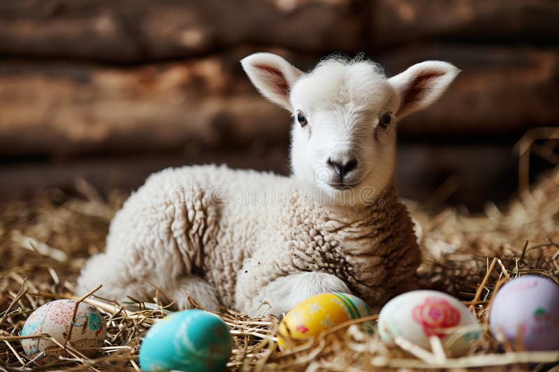 Adorable Baby Sheep Lamb with Easter Egg Stock Image - Image of festive, generated: 305383889