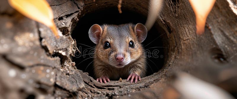 Adorable Baby Shrew Hiding in Tree Trunk Stock Photo - Image of ...