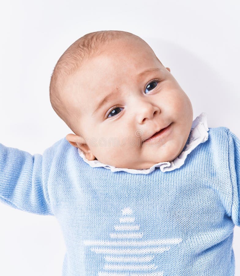 Adorable Baby Smiling Confident Lying on Bed at Bedroom Stock Photo ...