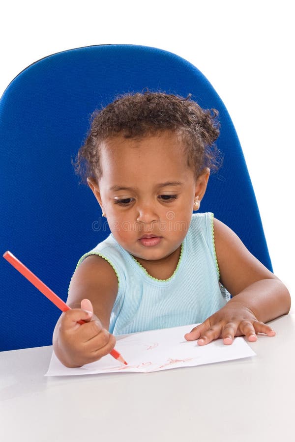 Toddler Baby Girl Learning How To Write on a Paper Book with Pen Stock ...