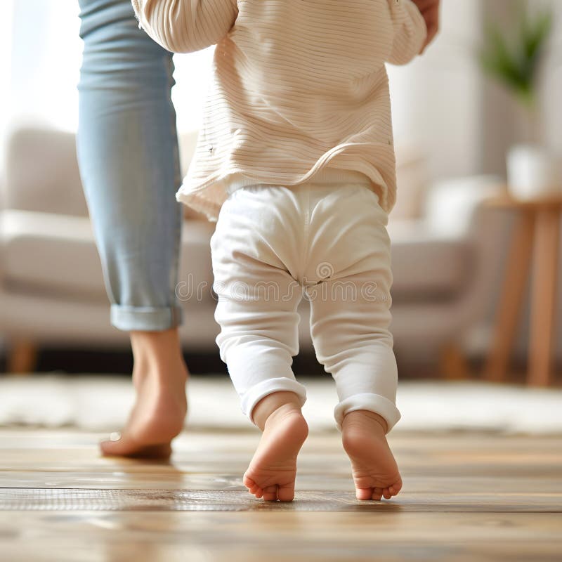 Adorable Baby Taking First Steps at Home with Parent Stock Image ...