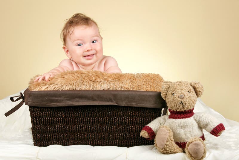 Adorable Baby with Teddy Bear Stock Image - Image of laughing, hand ...