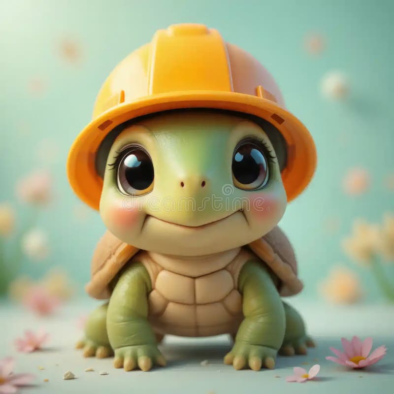 Adorable Baby Turtle in a Hard Hat: a Cute 3D Rendered Image Stock ...