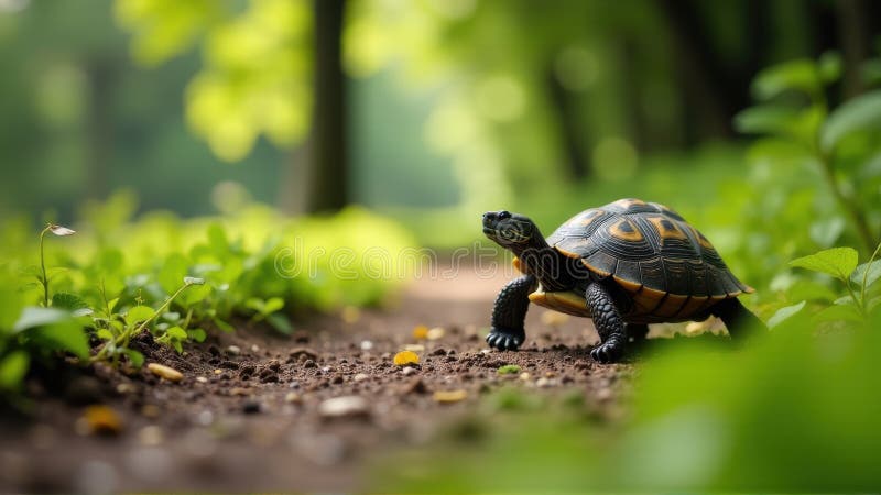 Adorable Baby Turtle Walking on a Forest Path Stock Illustration ...